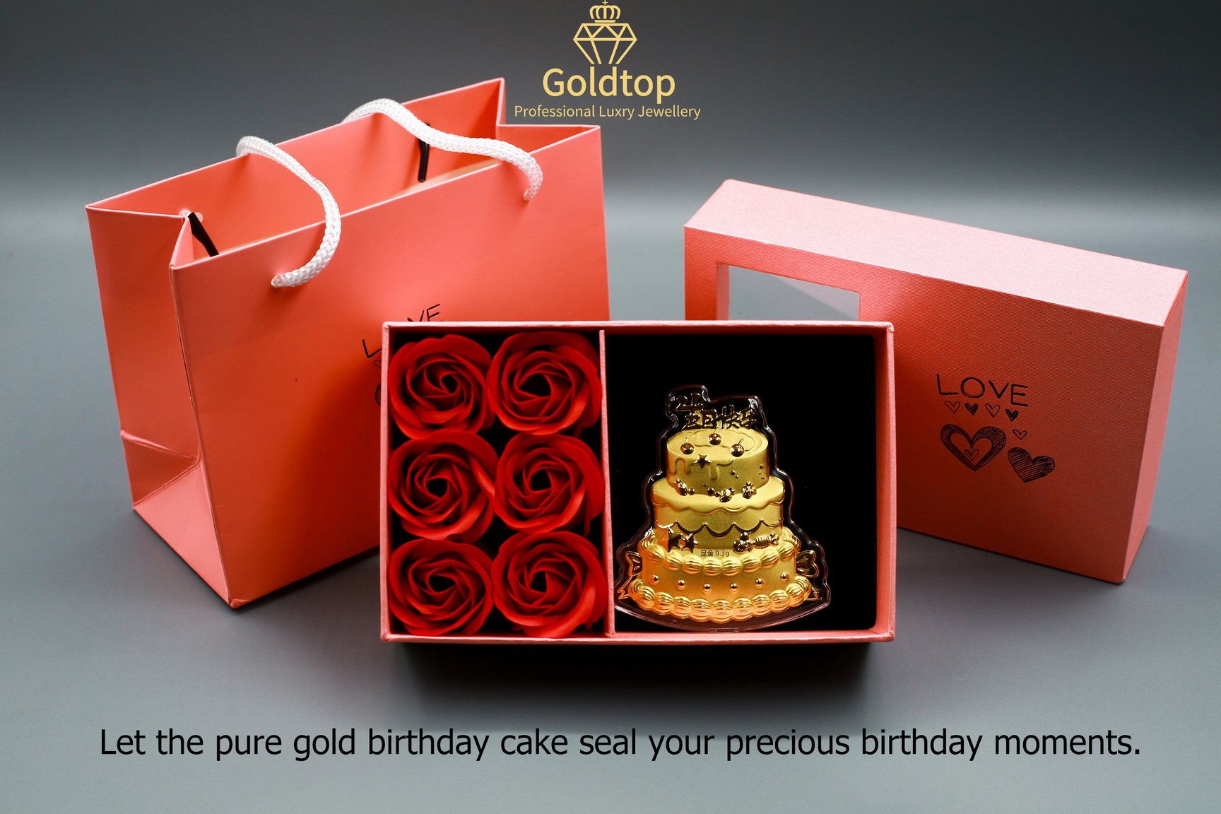 【Goldtop】Timeless Gold Birthday Cake set of (0.3g) 999/24K pure gold ...