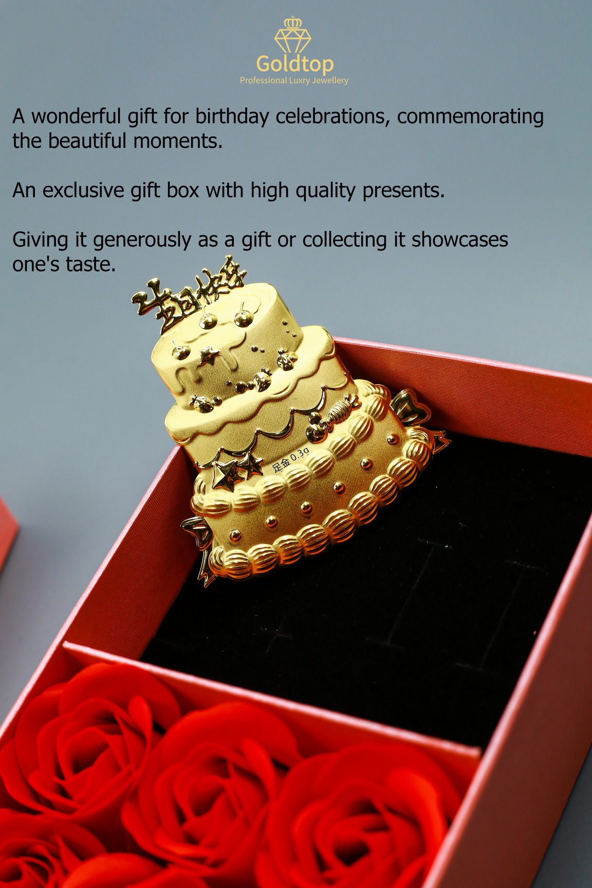 【Goldtop】Timeless Gold Birthday Cake set of (0.3g) 999/24K pure gold ...