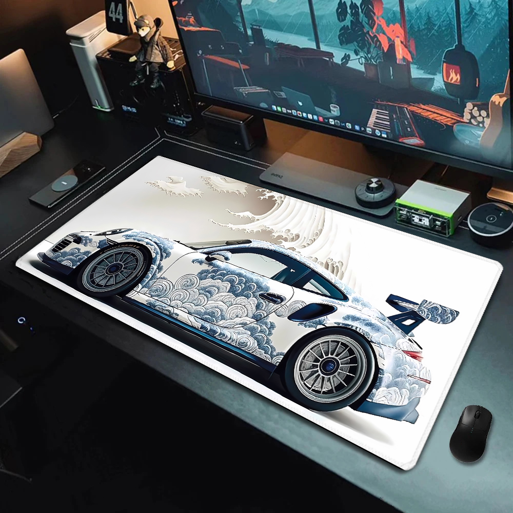 Mouse Pad Gaming White Ukiyo-e Style Sports Car Mousepad Large ...