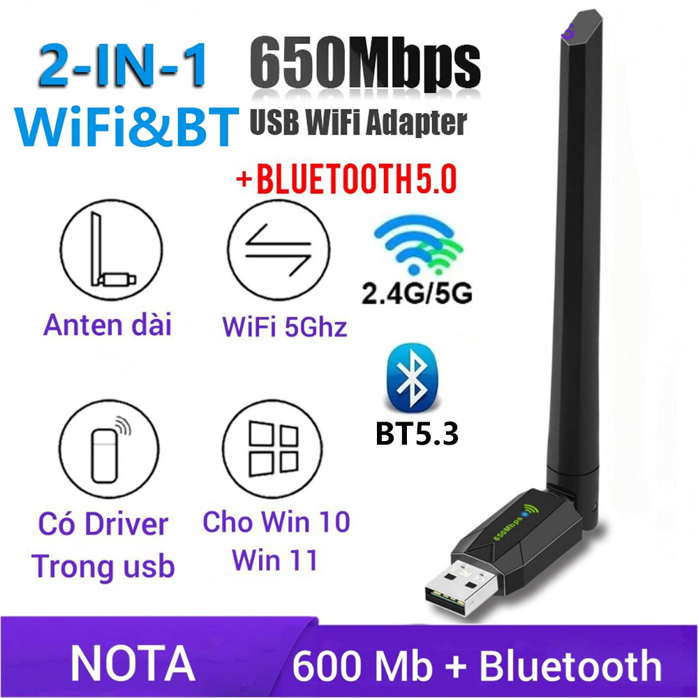 650Mbps Network Card USB WiFi Bluetooth Adapter Dual Band 2.4G 5GHz Wi-Fi Antenna Mini Wireless ...