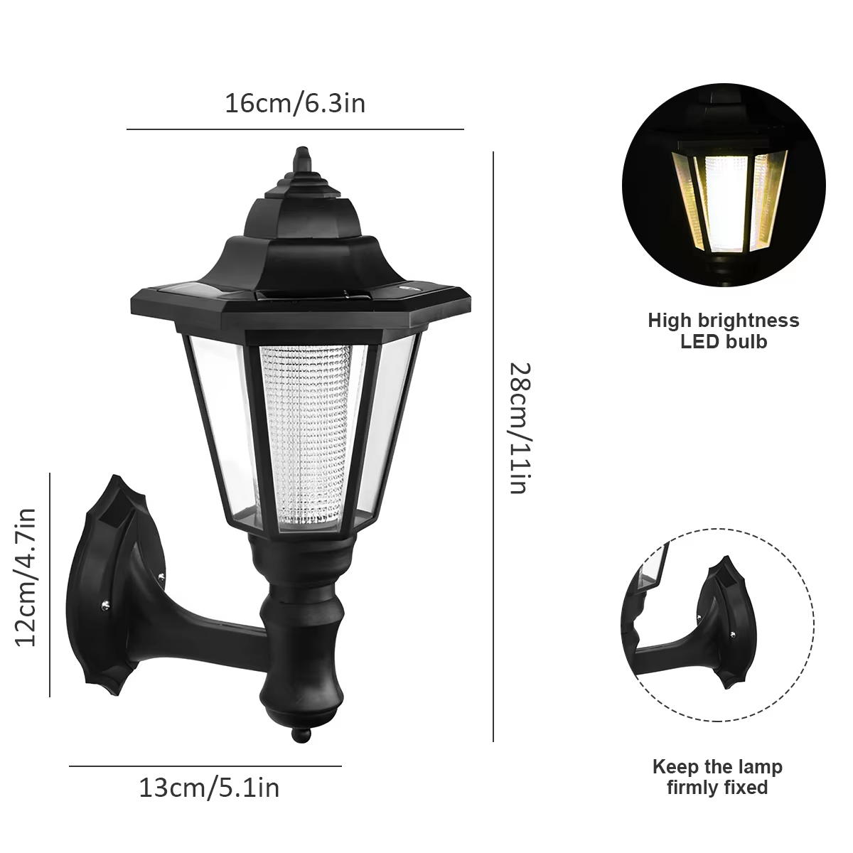 2PCS Solar Led Outdoor Lighting Lamp Hexagonal Solar Wall Light Retro ...