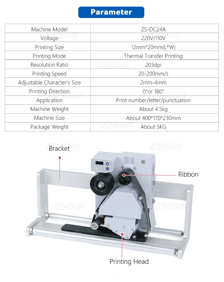 Zonesun Small Date Coding Machine Can Edit Text Barcode QR Code Batch Number Serial Number ...