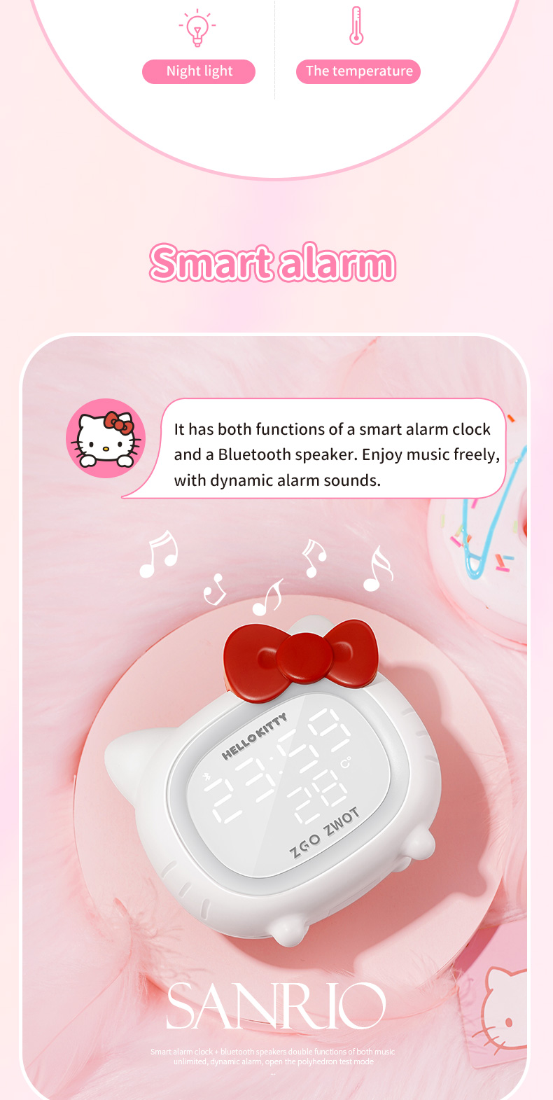 ZGO Sanrio HelloKitty Kids Students Bluetooth Alarm Clock Cute Silent ...