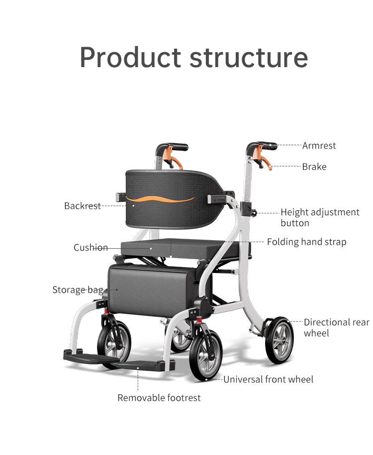 4-in-1 Mobility Wheelchair Combination, No Installation Design, Walkers ...