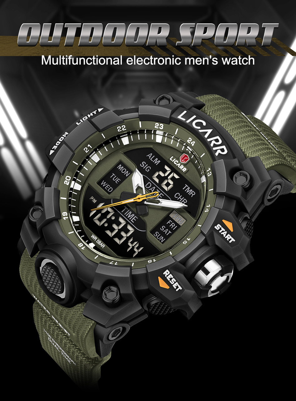 LICARR Top Original Brand Fashion Dual Display Men's Watch Military ...