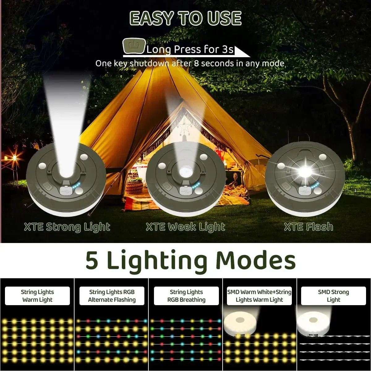 LED Outdoor Camping Lights Tent Decoration Warm Light Canopy Lights ...