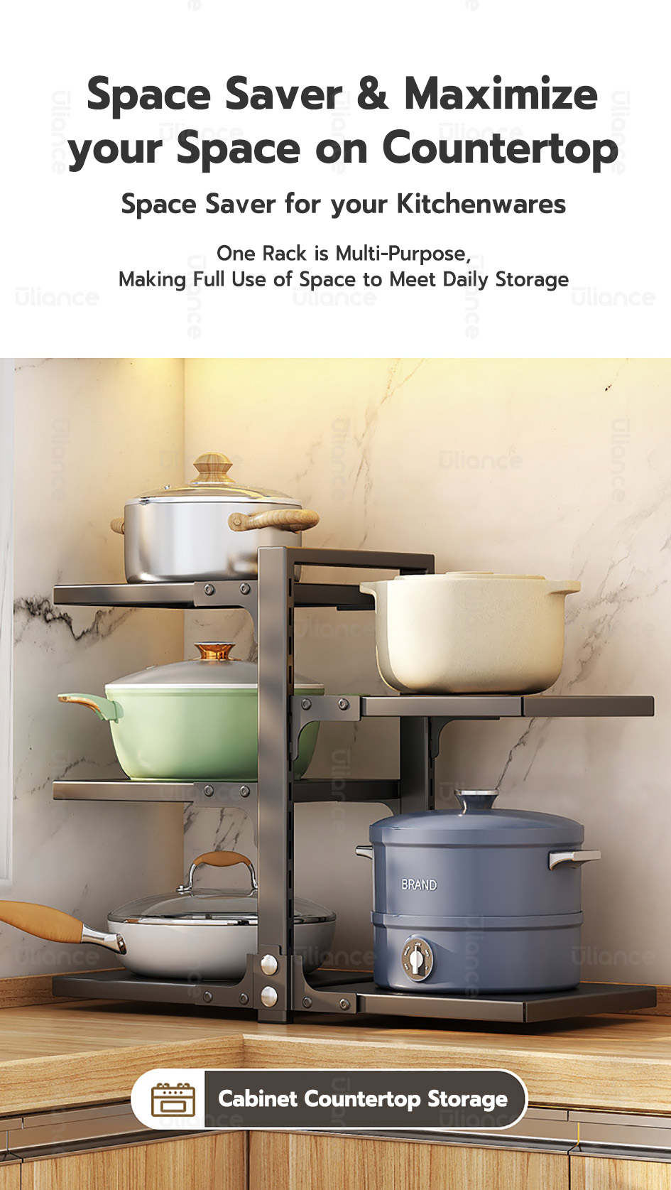 Uliance 2-5 Tiers Adjustable Pot and Pan Rack Organizer Rak Bawah Sinki ...