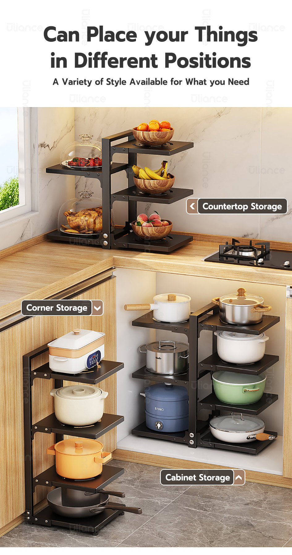 Uliance 2-5 Tiers Adjustable Pot and Pan Rack Organizer Rak Bawah Sinki ...