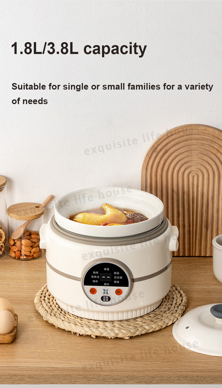 1.8L/3.8L Electric Slow Cooker Automatic Electric Stew Pot Multi ...