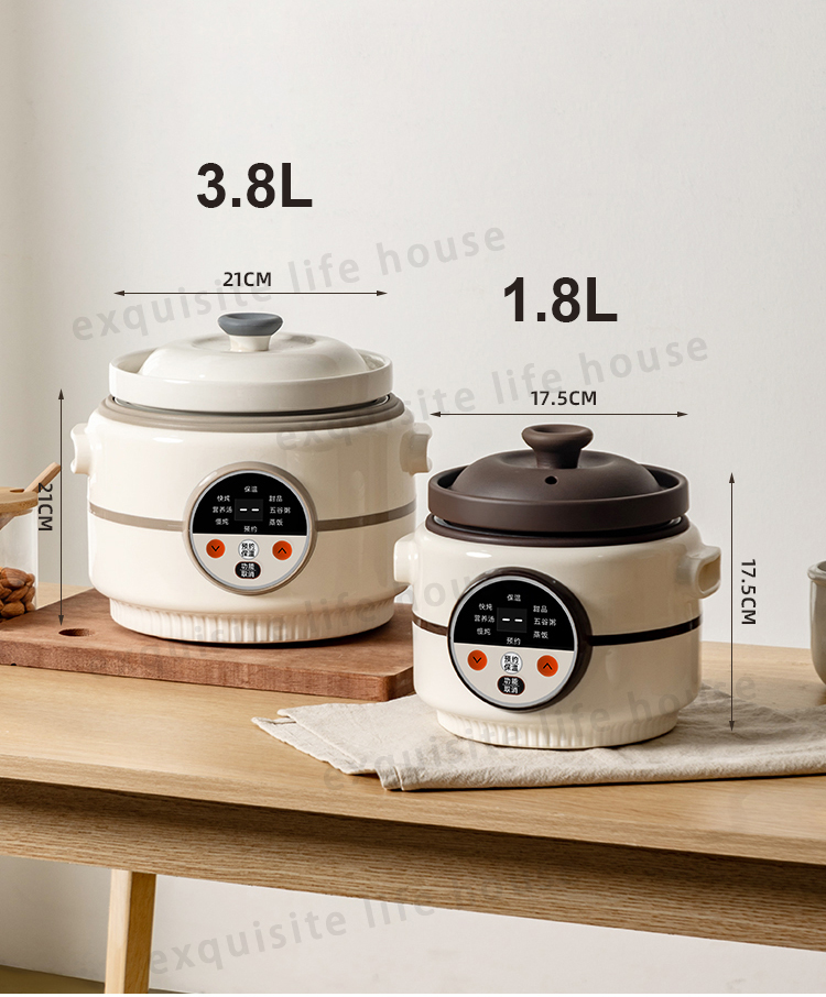 1.8L/3.8L Electric Slow Cooker Automatic Electric Stew Pot Multi ...