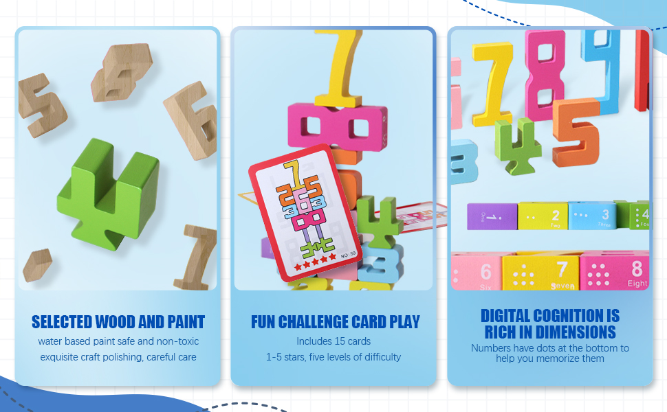 Wooden Number Building Blocks, Montessori Wooden Educational Number ...