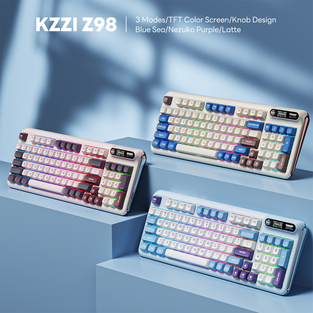 KZZI Z98 Nezuko Purple 94 Key Gasket Structure Three-Mode Bluetooth ...