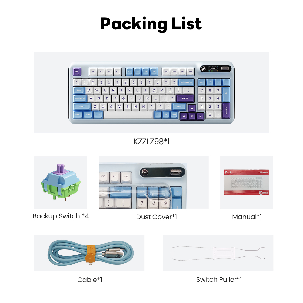 KZZI Z98 Nezuko Purple 94 Key Gasket Structure Three-Mode Bluetooth ...