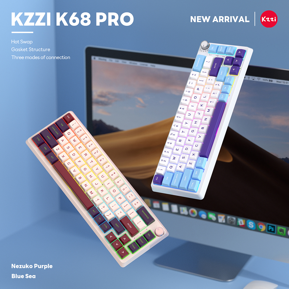 KZZI Kezhi K68 Pro Blue Sea 67 Key Gasket Structure Three-Mode ...