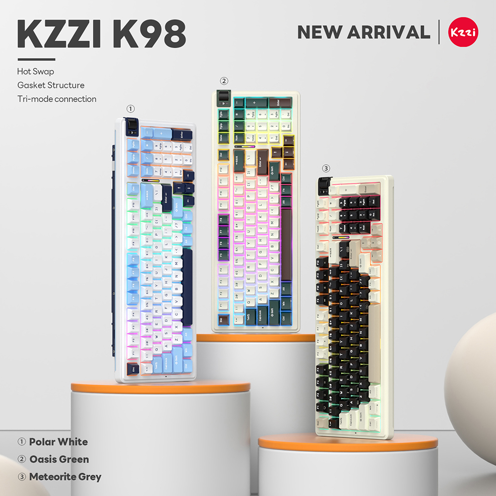 KZZI Kezhi K98 Polar White 98 Key Gasket Structure Three-Mode Bluetooth ...