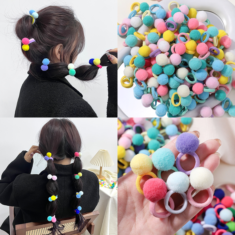 40pcs/lot Girl Elastic Hair Bands Girls Plush Ball Rubber Band for ...