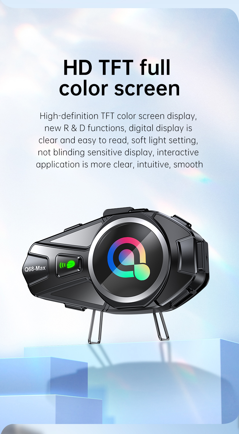 Q68 Max Motorcycle Intercom Helmet Headset Interphone With TFT Colour ...