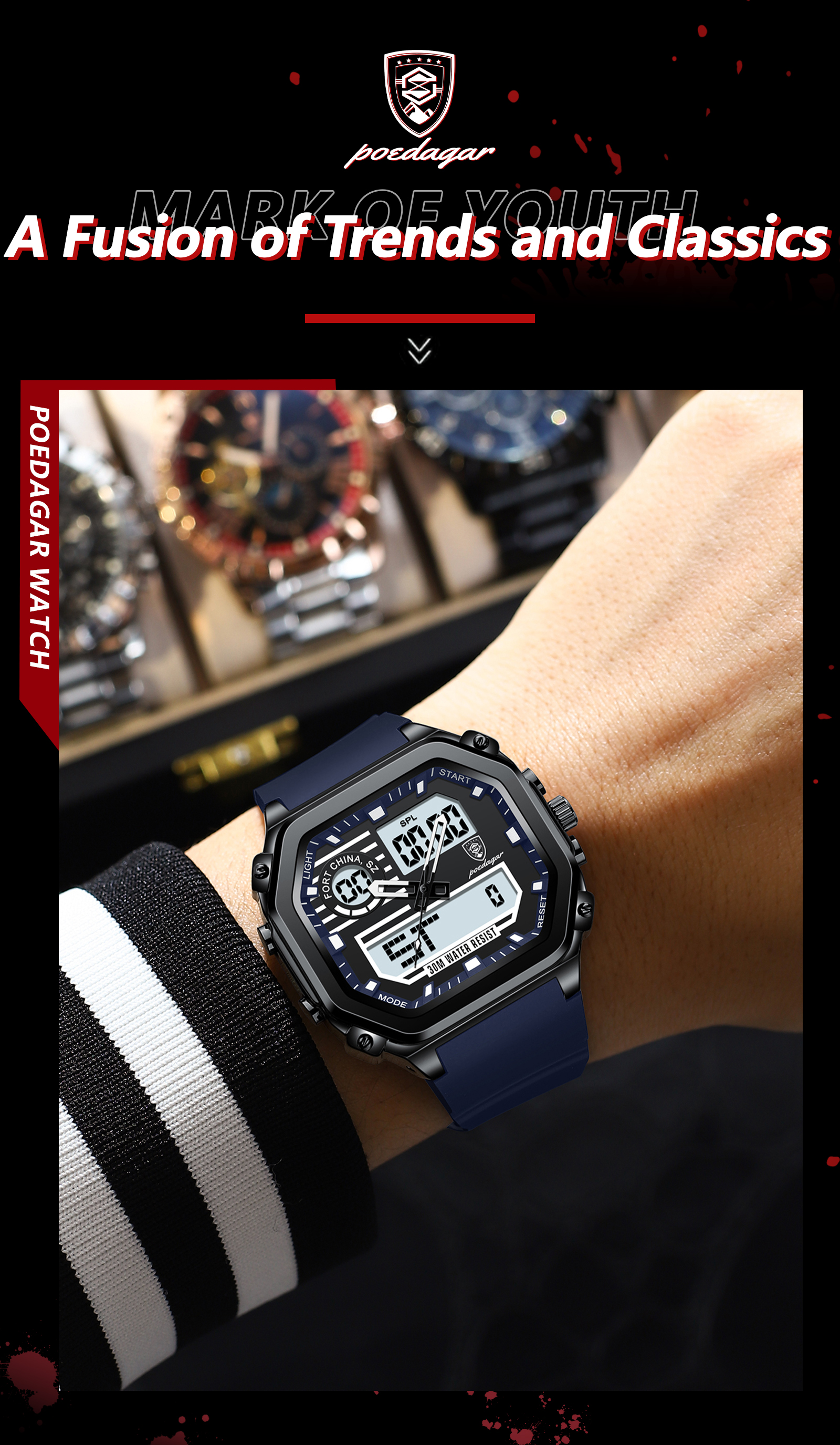 POEDAGAR Digital Watch For Men Waterproof Original Sport Calendar ...
