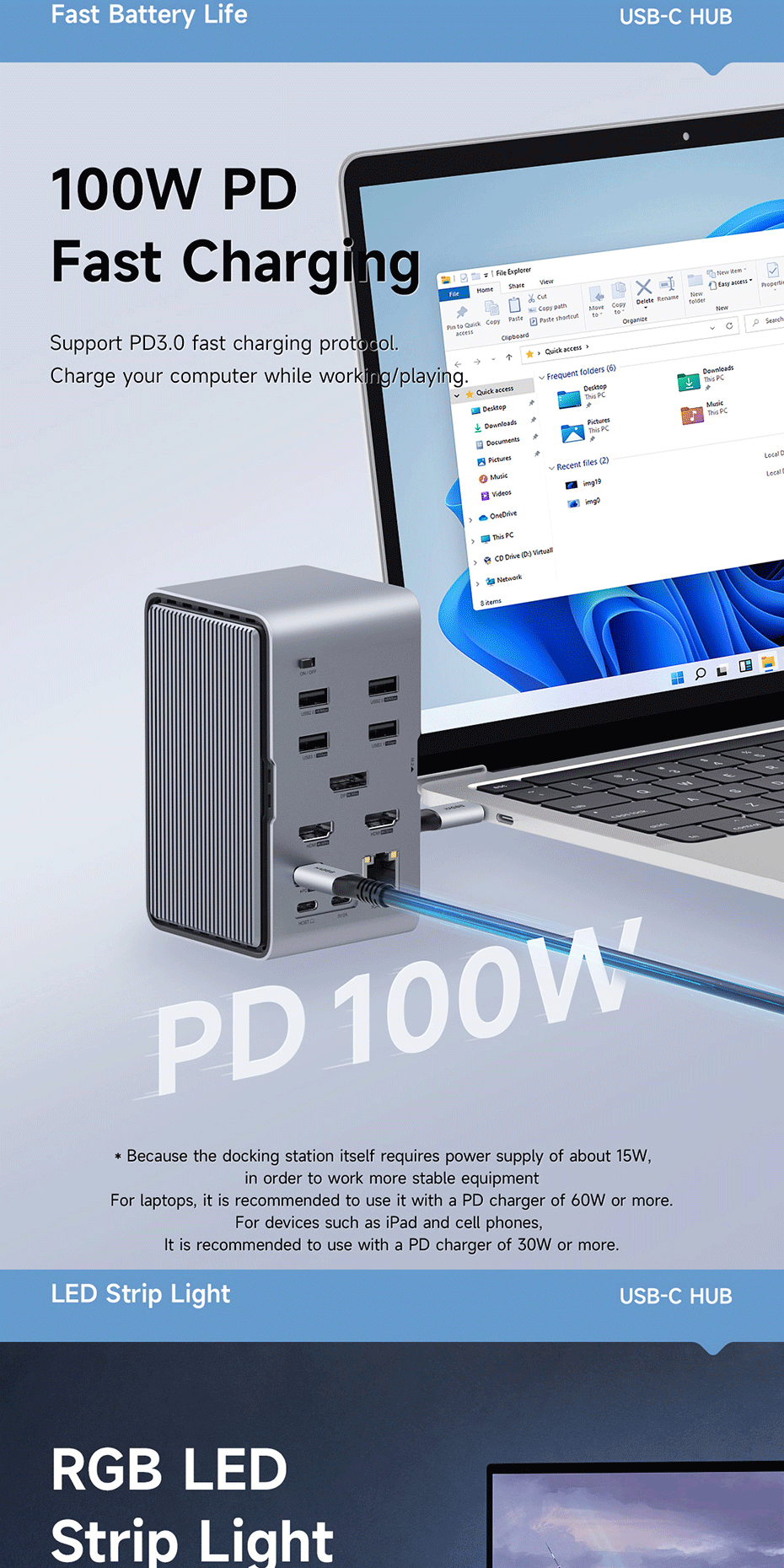 HAGiBiS Monitor LED Strip Light Dual USB C Docking Station (100W ...