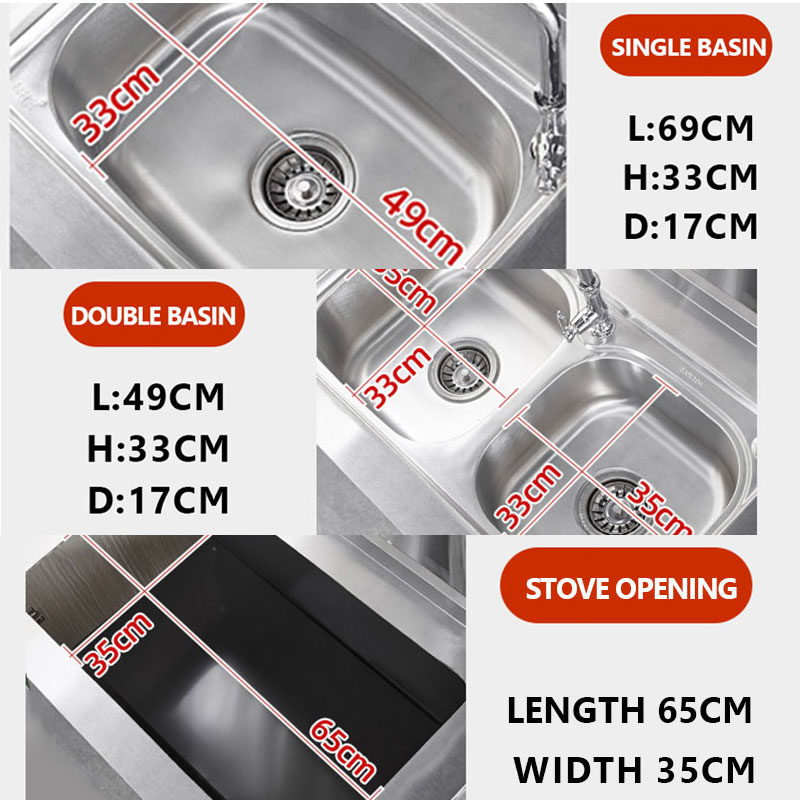 Ready Stock！Grey Industrial Kitchen Stainless Steel Cabinet Pantry Sink ...