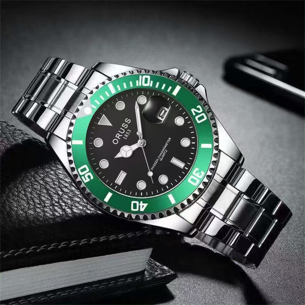 ORUSS Original Men Luxury Stainless Steel/Leather Luminous Calendar ...