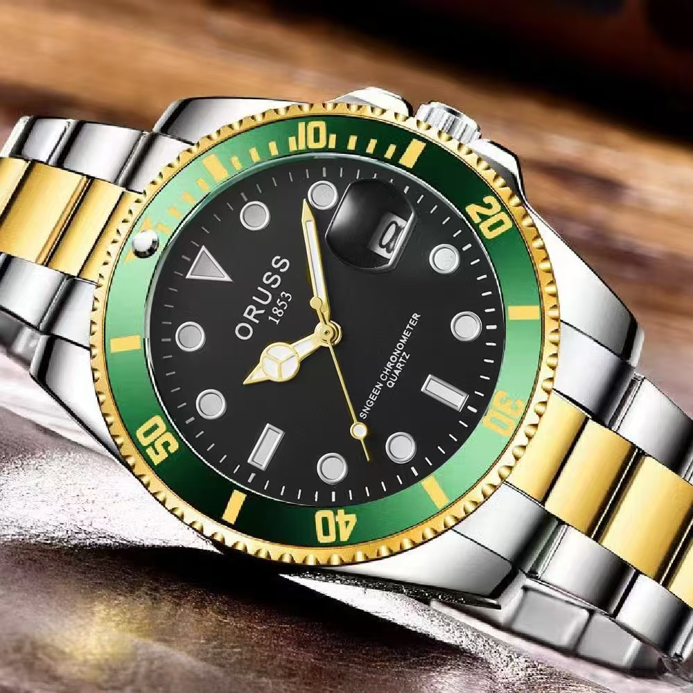 ORUSS Original Men Luxury Stainless Steel/Leather Luminous Calendar ...