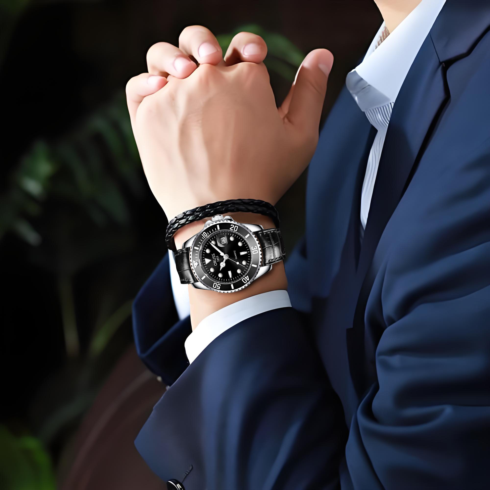 ORUSS Original Men Luxury Stainless Steel/Leather Luminous Calendar ...