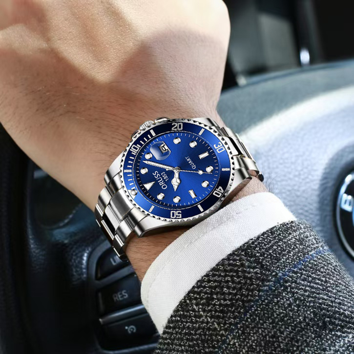 ORUSS Original Men Luxury Stainless Steel/Leather Luminous Calendar ...