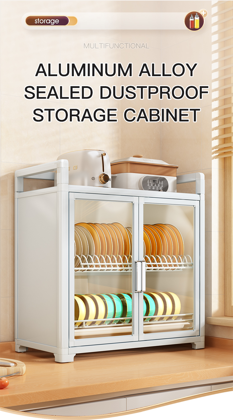 [HD Glass Door] Rak Pinggan Bertutup Kitchen Storage Dish Rack Aluminum ...