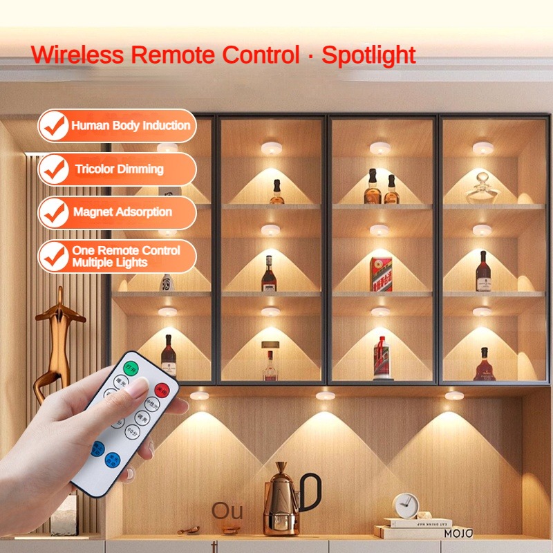 Licer LED Multifunction Motion Sensor Spotlight Tricolor Dimming USB Rechargeable Cabinet Light ...