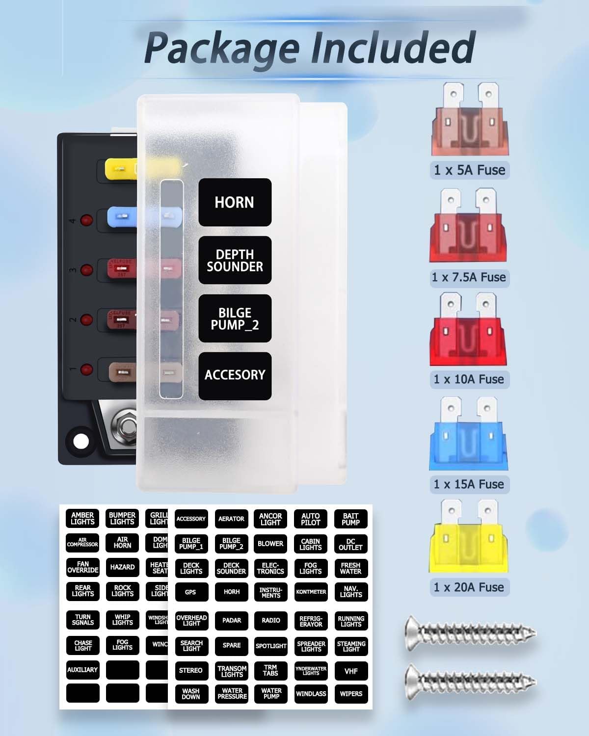 12V Fuse Block, 4 Circuits Waterproof Marine Fuse Panel Relay Box Kit ...