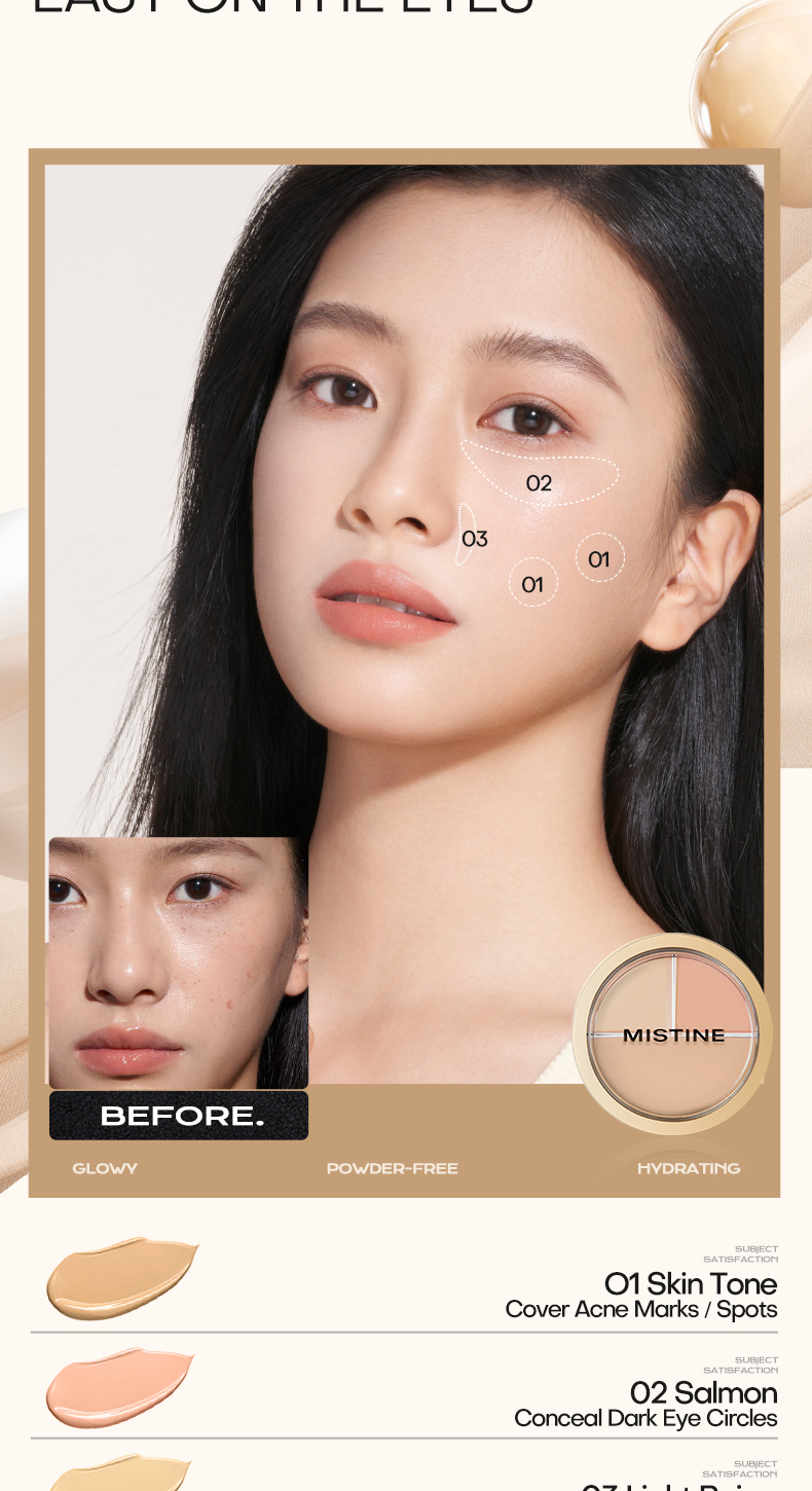 MISTINE Full Coverage Flawless Poreless 3 Color Cream Concealer Natural ...