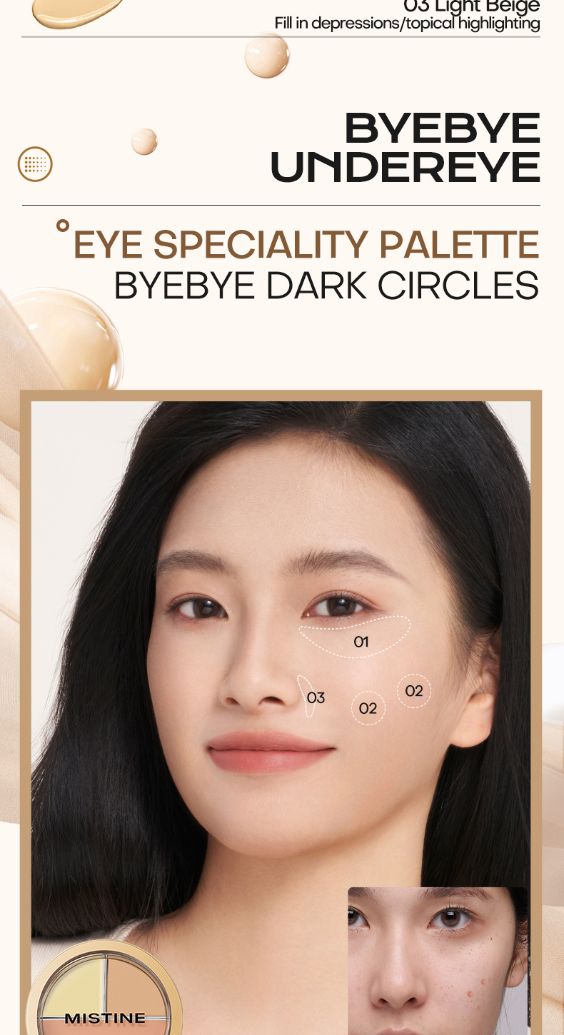 MISTINE Full Coverage Flawless Poreless 3 Color Cream Concealer Natural ...