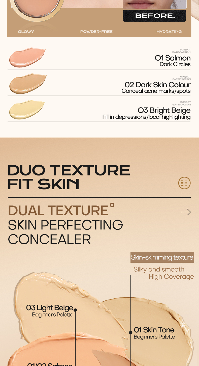 MISTINE Full Coverage Flawless Poreless 3 Color Cream Concealer Natural ...