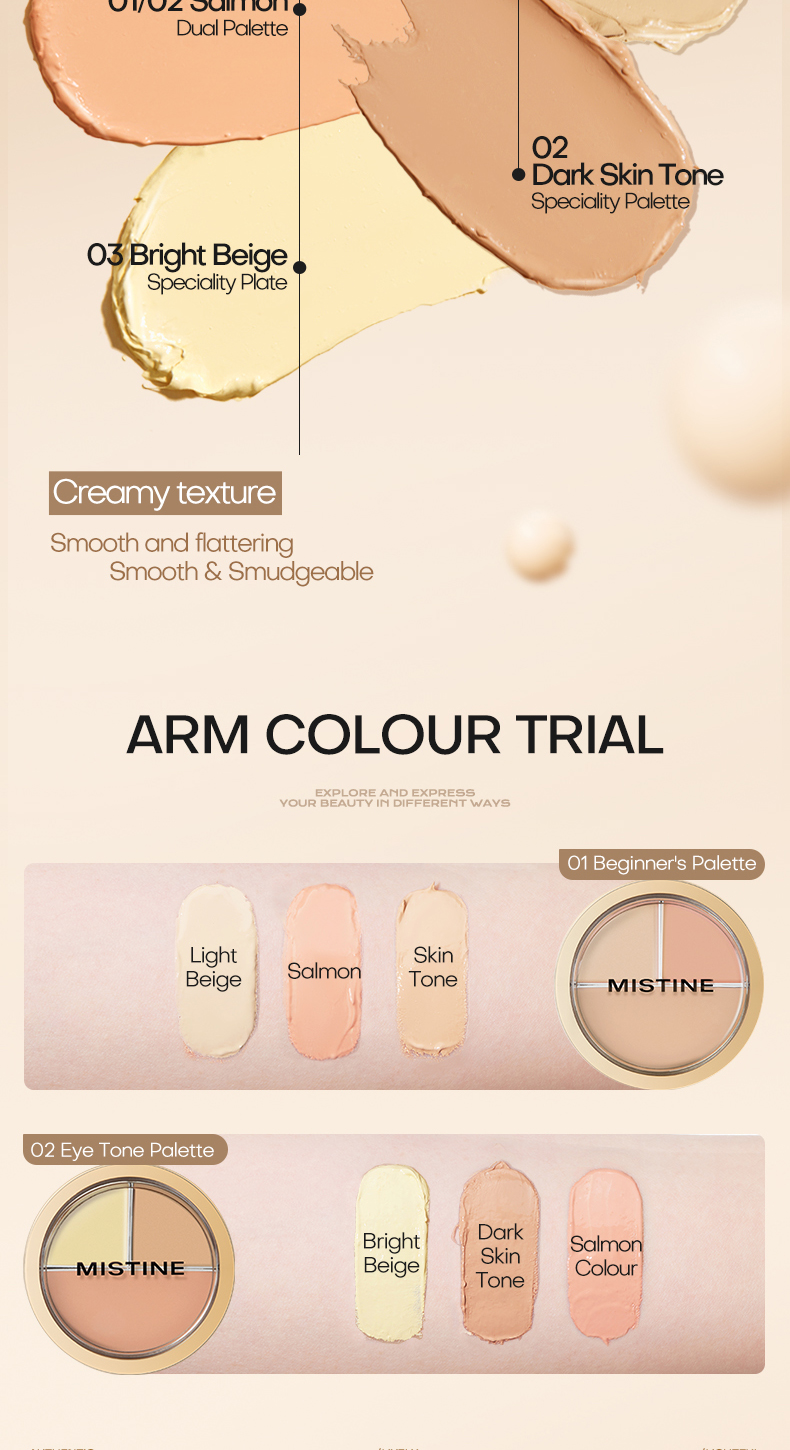 MISTINE Full Coverage Flawless Poreless 3 Color Cream Concealer Natural ...