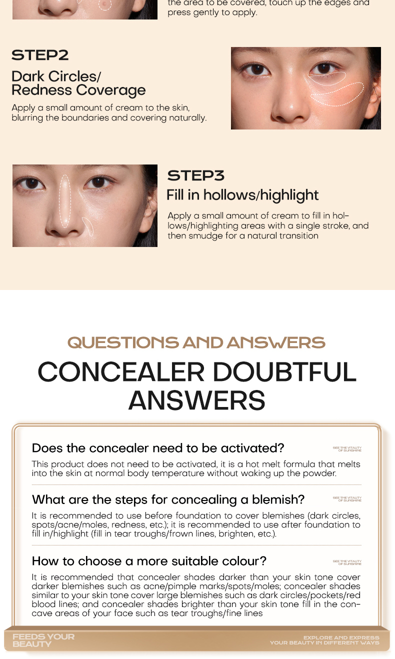 MISTINE Full Coverage Flawless Poreless 3 Color Cream Concealer Natural ...