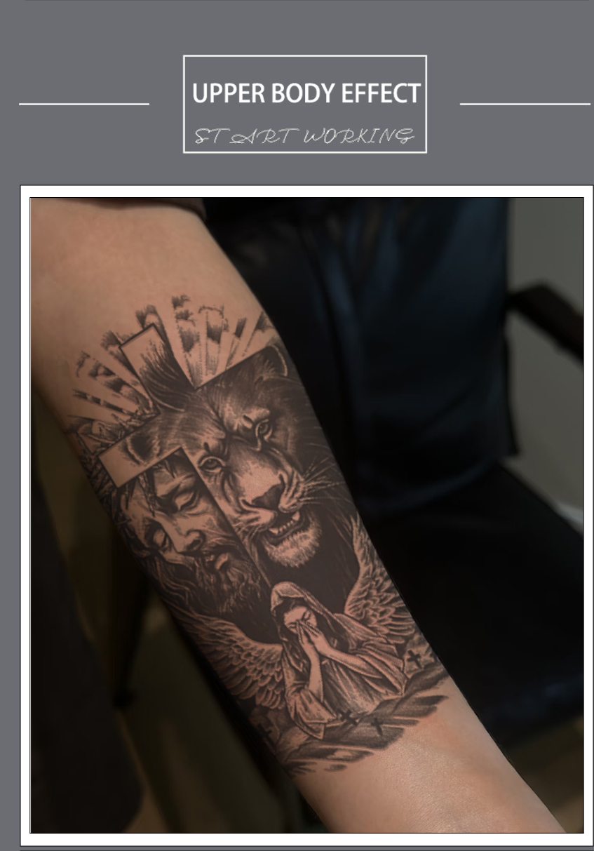 Lion Angel Waterproof Temporary Tattoo Arm Sticker Realistic Fake Ink Tatu Sementara Kaligrafi ...