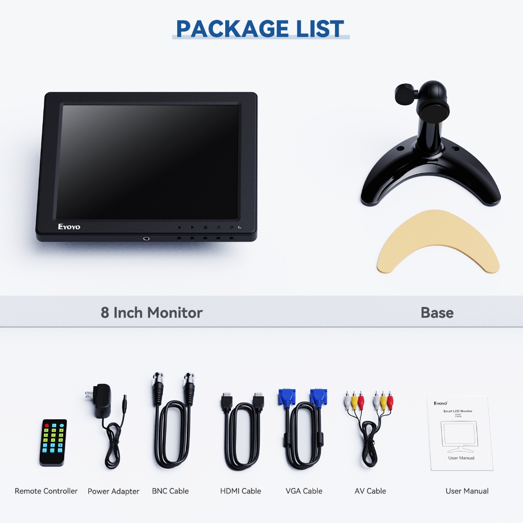 Eyoyo 8 Inch Small Monitor, 1024x768 4:3 IPS HDMI Monitor Support HDMI ...