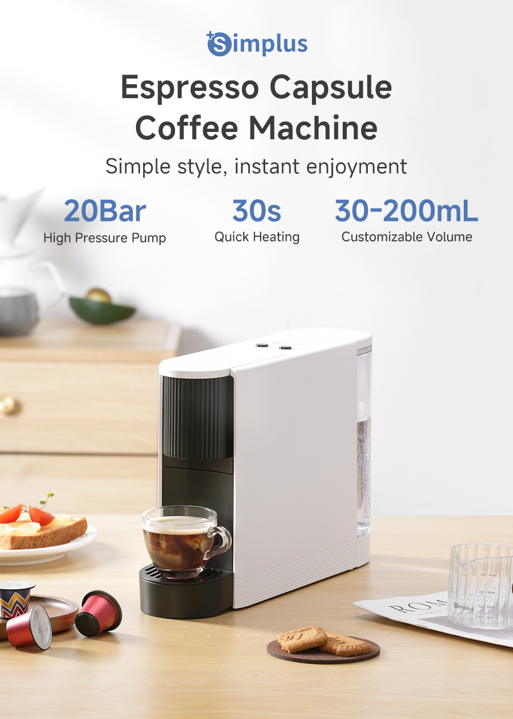 Simplus Coffee Maker | 20Bar High Pressure | 30s Rapid Preheat | 600ml ...