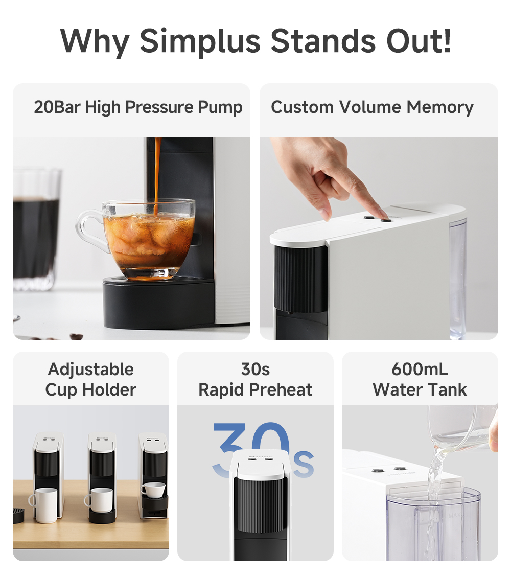 Simplus Coffee Maker | 20Bar High Pressure | 30s Rapid Preheat | 600ml ...