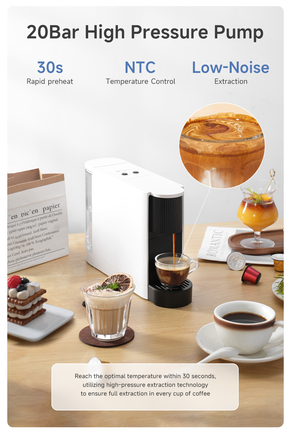 Simplus Coffee Maker | 20Bar High Pressure | 30s Rapid Preheat | 600ml Water Tank | Italian ...