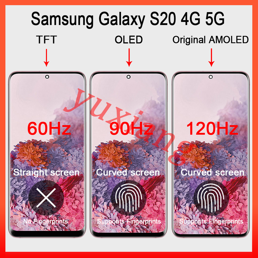 Original AMOLED OLED TFT Samsung Galaxy S20 4G 5G LCD Display Touch Screen With Frame ...