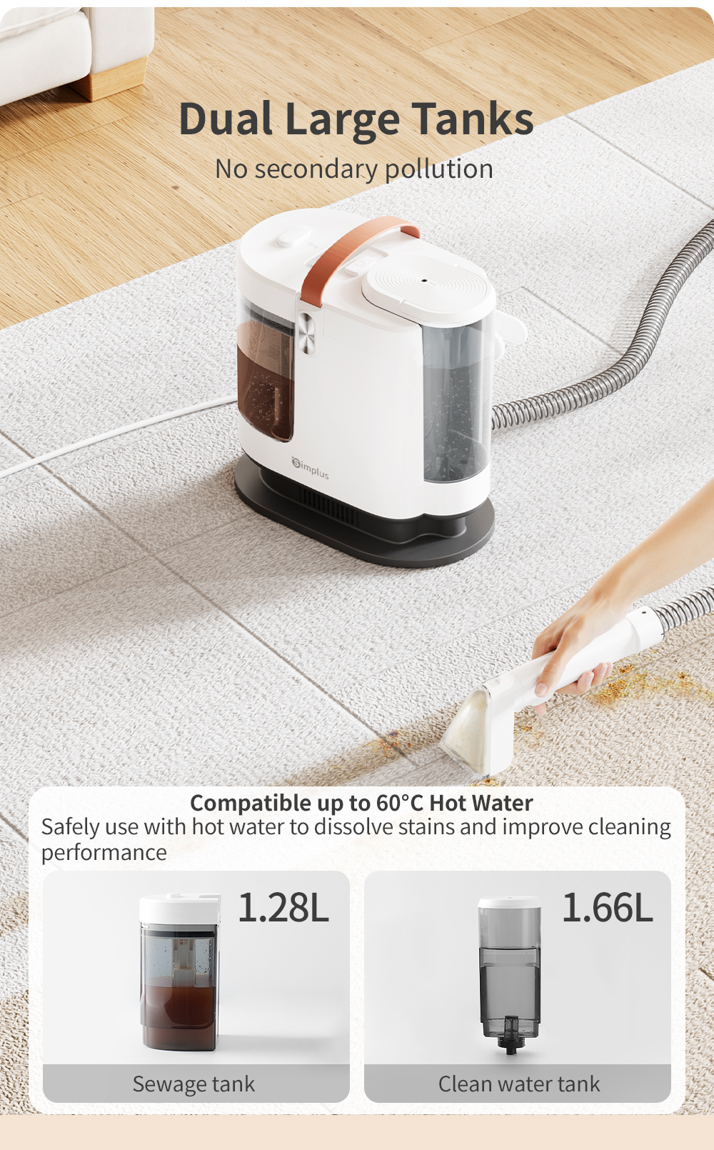 Simplus Pink Spot & Fabric Cleaner | 16,000Pa Suction | 60℃ Hot Water ...