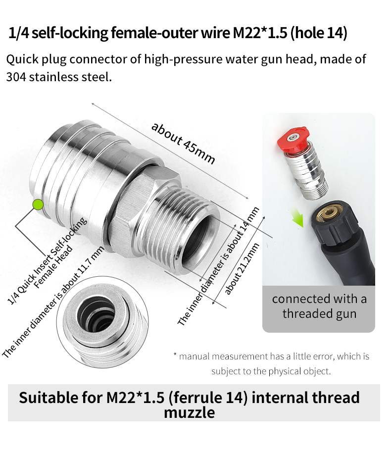 High-Pressure Water Gun Self-Locking Female Quick Connector Stainless ...