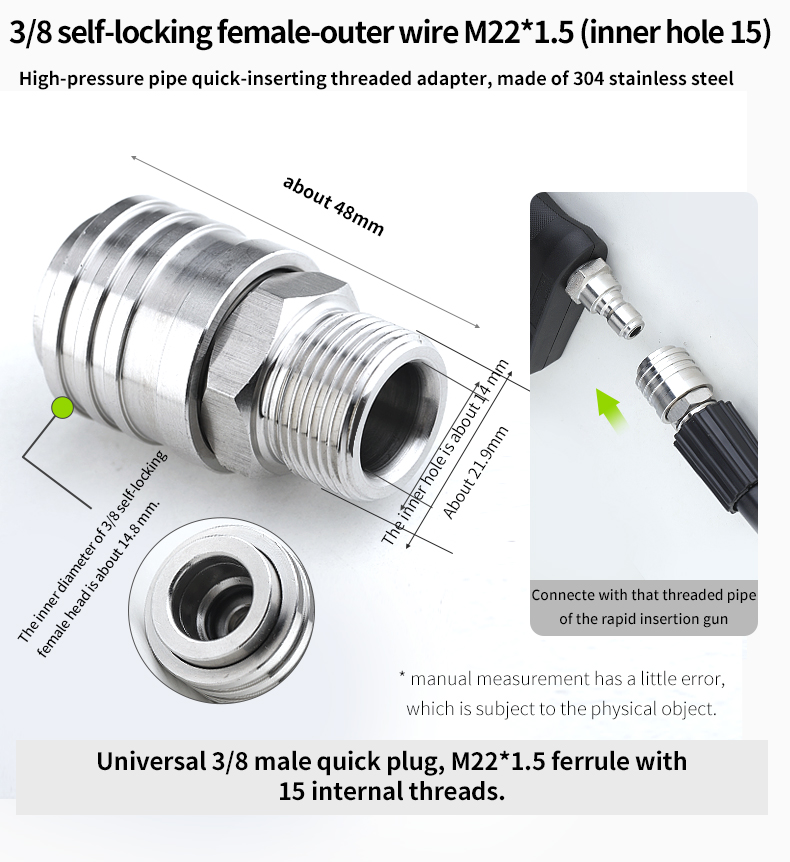 High-Pressure Water Gun Self-Locking Female Quick Connector Stainless ...