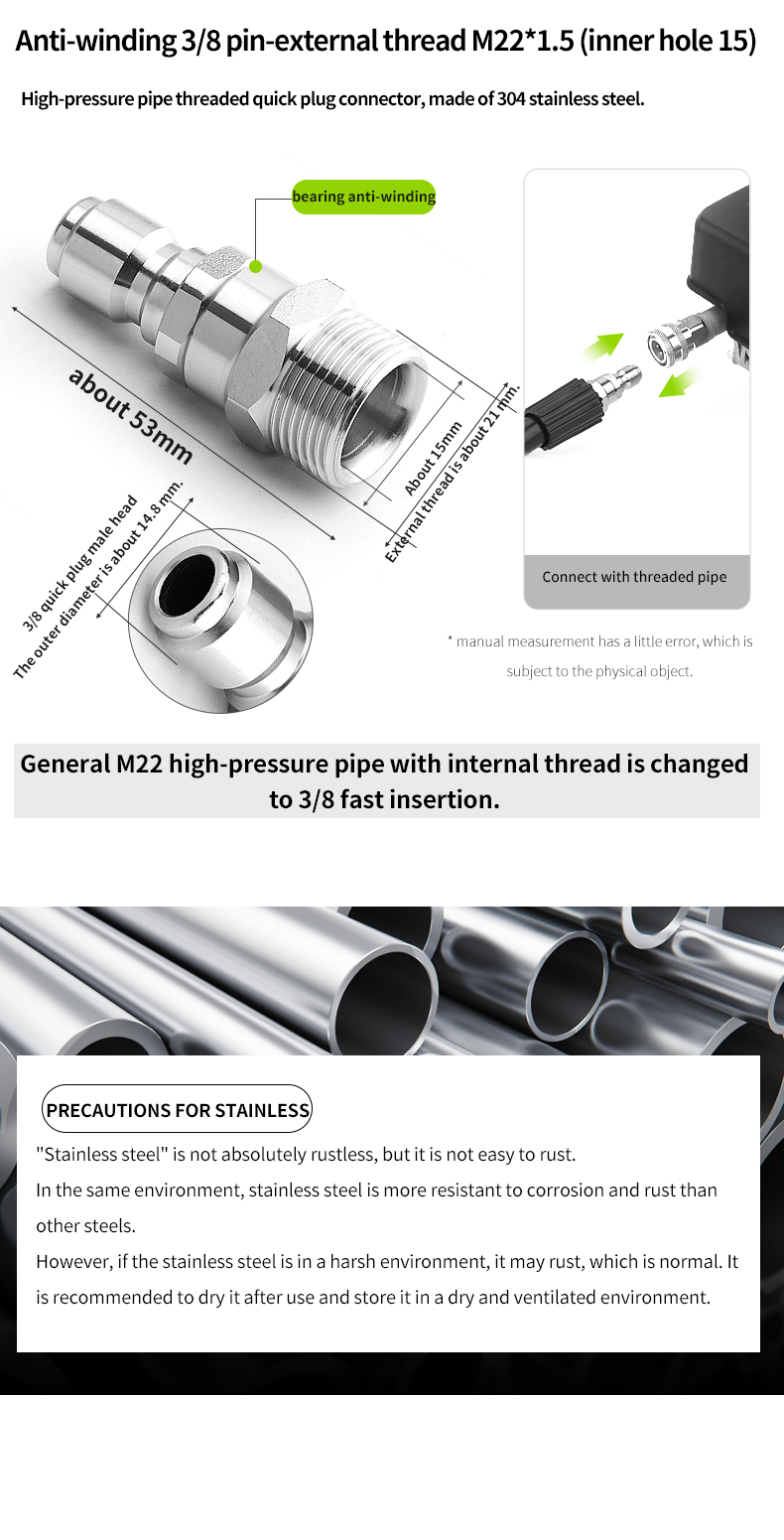High-Pressure Water Gun Self-Locking Female Quick Connector Stainless ...