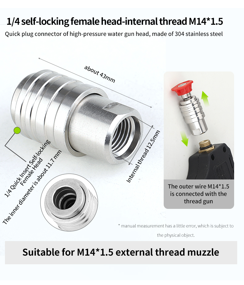 High-Pressure Water Gun Self-Locking Female Quick Connector Stainless ...