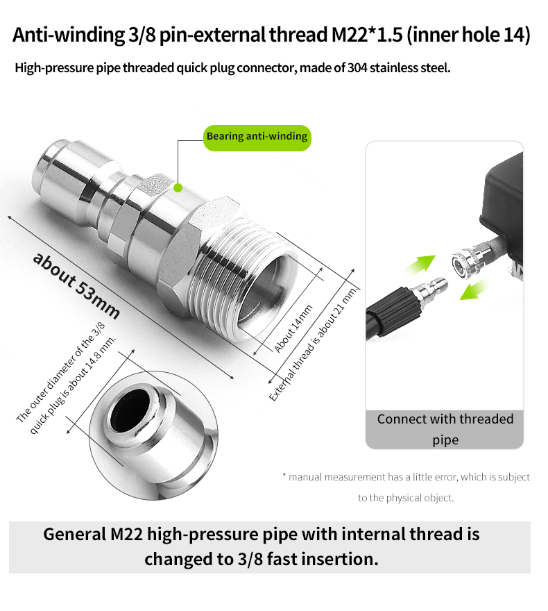 High-Pressure Water Gun Self-Locking Female Quick Connector Stainless ...