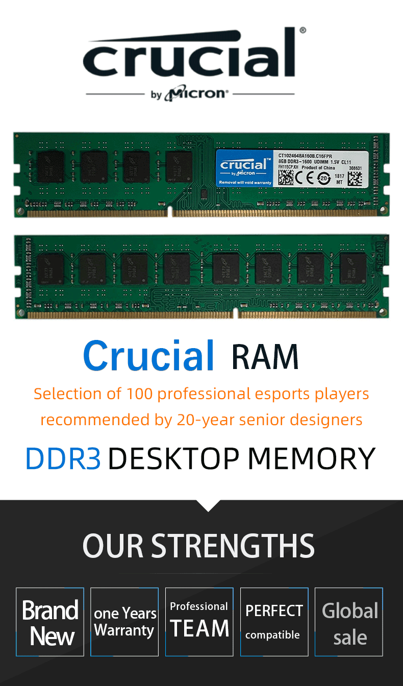Crucial DDR3 PC RAM 4GB 8GB DDR3 1066 1333 1600 DDR3L 1600 1866MHz ...