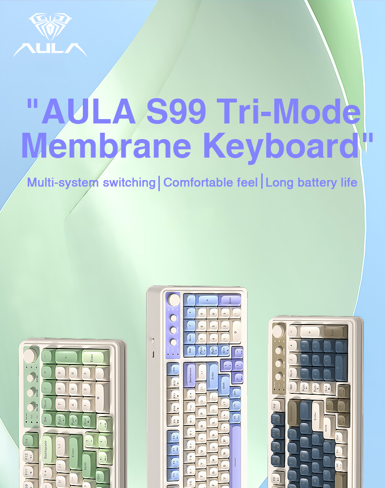 AULA S99 Wireless Membrane Keyboard 99 Keys Tri-mode RGB Multi-function ...